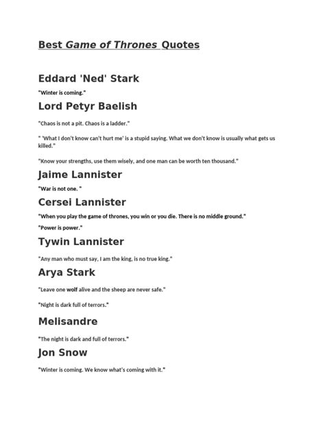 Best Quotes From Game Of Thrones Pdf