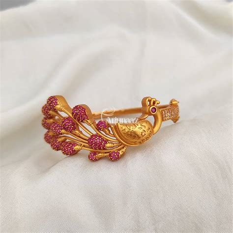 Peacock Design Ruby Stone Bracelet Bangle South Indian Temple
