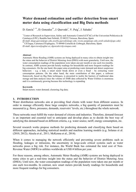 Pdf Water Demand Estimation And Outlier Detection From Smart Meter Data Using Classification