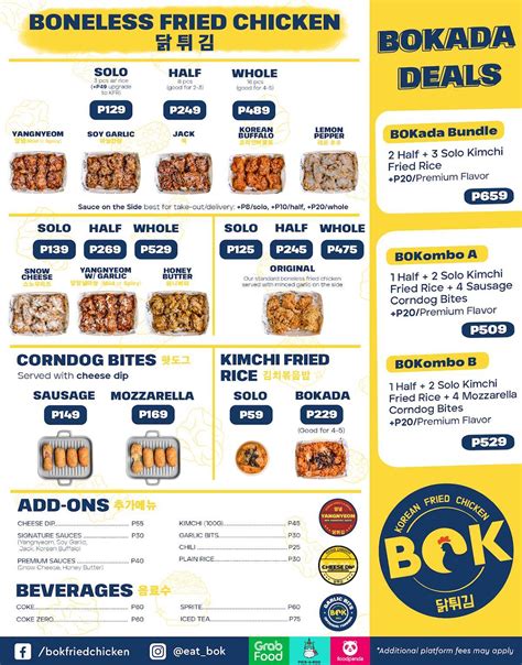 Menu At Bok Korean Fried Chicken Tarlac Restaurant Tarlac City