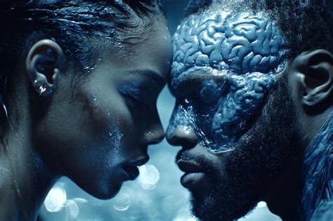 Abstract Digital Art Of A Couple With Neural Network Faces Depicting Cognitive And Emotional