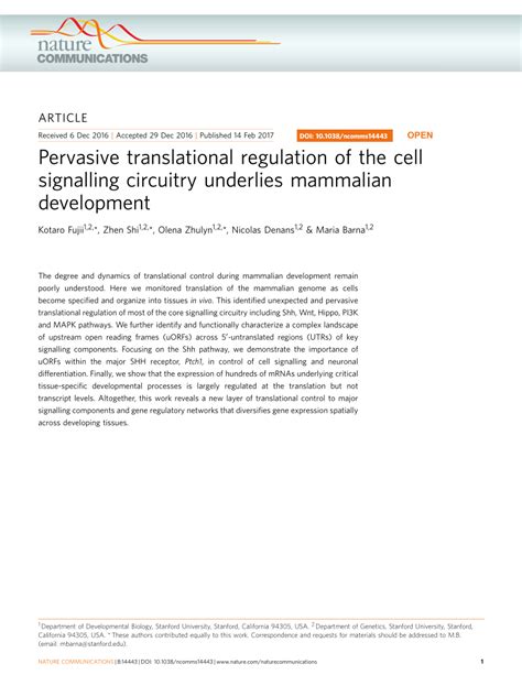 Pdf Pervasive Translational Regulation Of The Cell Signalling