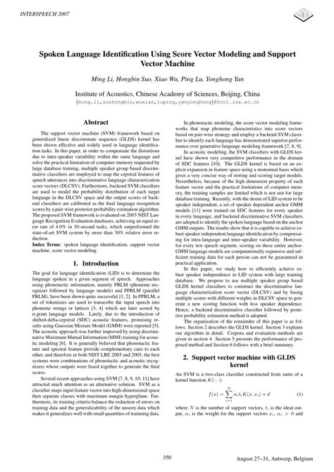 Pdf Spoken Language Identification Using Score Vector Modeling And Support Vector Machine