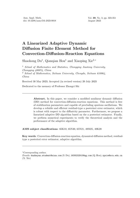 global science press a linearized adaptive dynamic diffusion finite