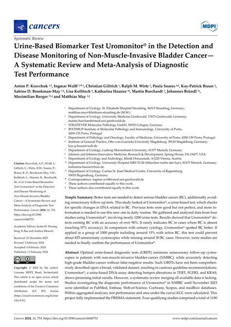 Pdf Urine Based Biomarker Test Uromonitor® In The Detection And Disease Monitoring Of Non