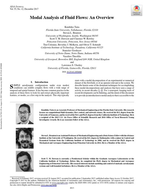 Modal Analysis Of Fluid Flows An Overview Pdf Eigenvalues And Eigenvectors Matrix
