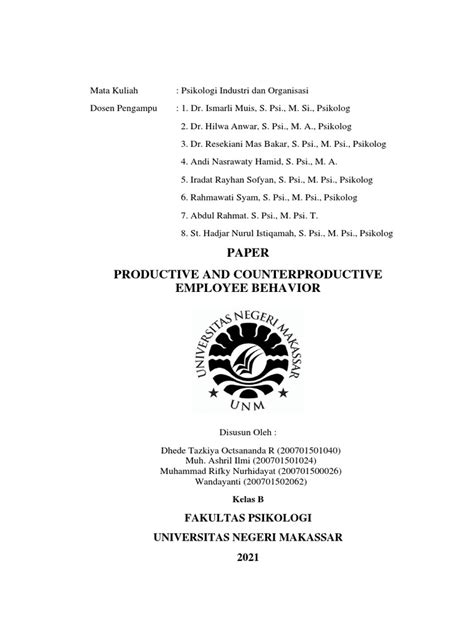 B Kelompok Asal 7 Productive And Counterproductive Employee Behavior Pdf