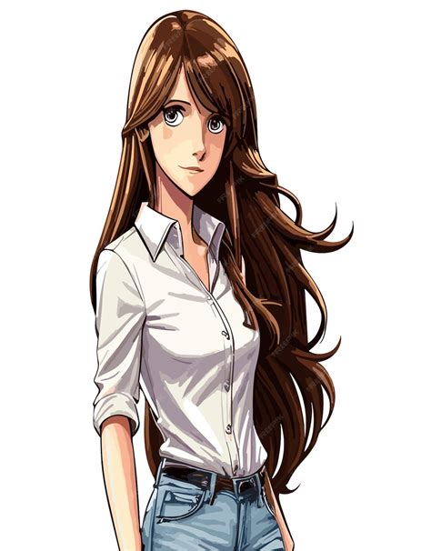Premium Vector Beautiful Woman Full Body Cartoon Style Long Brown