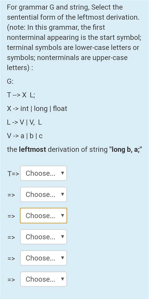 Solved For Grammar G And String Select The Sentential Form