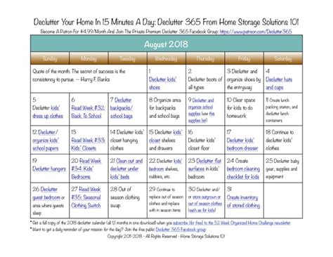 August Declutter Calendar Minute Daily Missions For Month