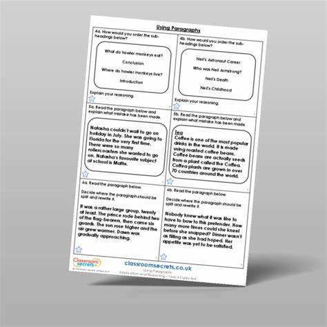 Year 4 Using Paragraphs Application And Reasoning Resource Classroom Secrets