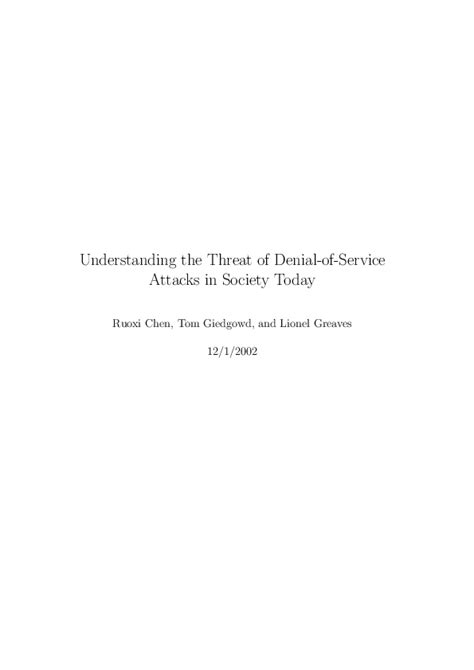 Pdf Understanding The Threat Of Denial Of Service Attacks In Society Today