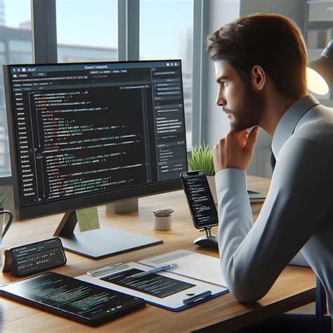 A Photorealistic 3D Mockup Of A Modern Office Desk Ready For Software