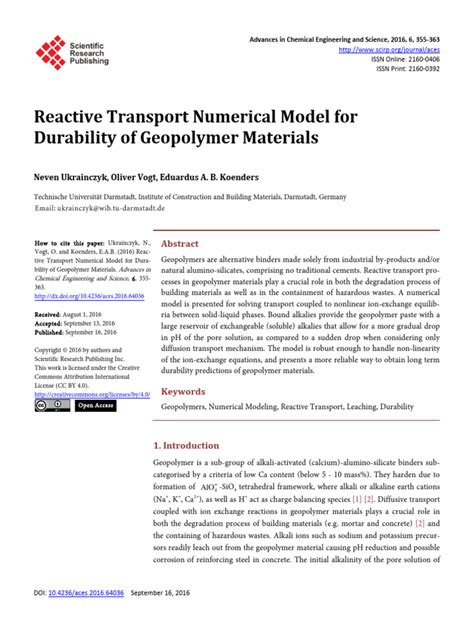 Reactive Transport Numerical Model For Durability Pdf Diffusion