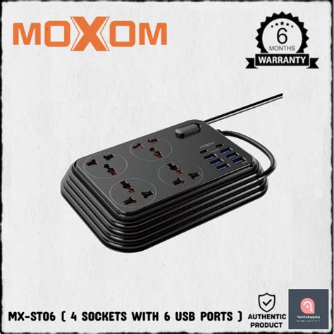 Moxom Mx St06 2 Meter Wall Extension Plug Cord With 4 Socket Outlets And 6 Usb And 2 Pd Charge 3