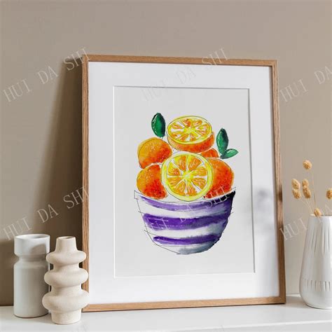 오렌지 그림 과일 월 아트 과일 수채화 인쇄 식품 인쇄용 주방 포스터 정물 식품 디지털 아트그림 And 서예 Aliexpress