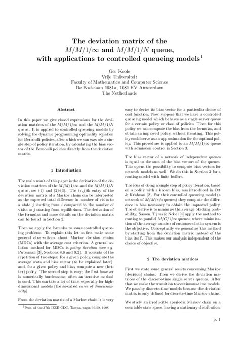 pdf the deviation matrix of the m m 1 ∞ and m m 1 n queue with