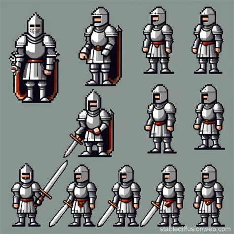 Pixel Art Of A Medieval Knight Character In A 32x32 Sprite Sheet Format The Knight Should Wear