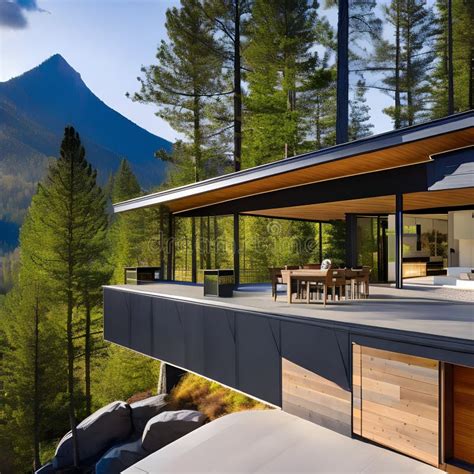 A Contemporary Home With A Cantilevered Deck A Metal Roof And A