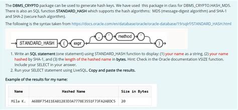 Solved The DBMS CRYPTO Package Can Be Used To Generate Hash Chegg