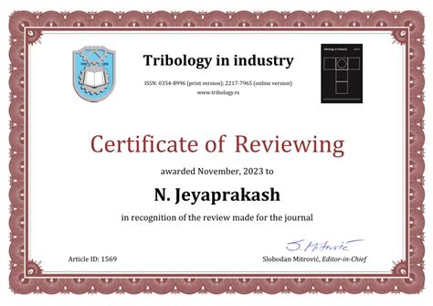 Pdf Jeyaprakash Natarajan In Recognition Of The Review Contributed To The Journal Tribology In