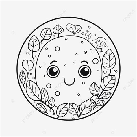 원 안의 귀여운 웃는 얼굴 색칠하기 벡터 기본 간단한 귀여운 만화 식물 세포 개요 흰색 배경에 고립 어린이 색칠 페이지