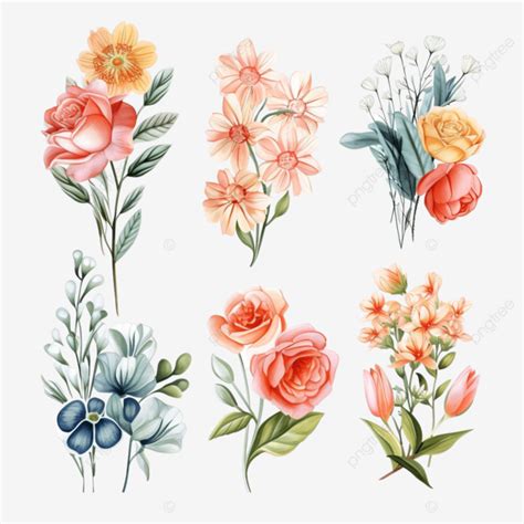 Ai 생성 스티커 세트 자세한 수채화 그림 꽃다발 수채화 엽서 초대 Png 일러스트 및 이미지 에 대한 무료 다운로드 Pngtree