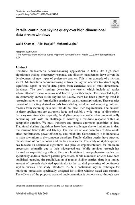 pdf parallel continuous skyline query over high dimensional data