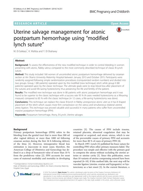Pdf Uterine Salvage Management For Atonic Postpartum Hemorrhage Using