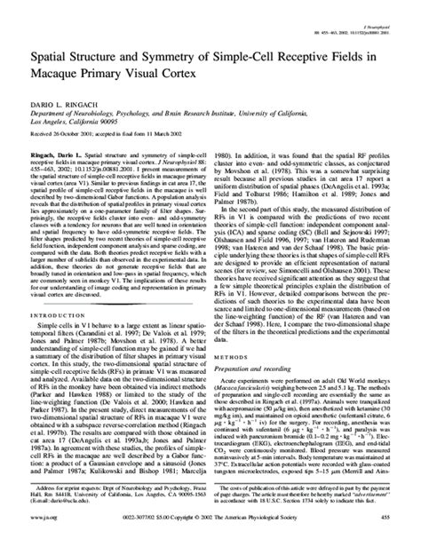 Pdf Spatial Structure And Symmetry Of Simple Cell Receptive Fields In