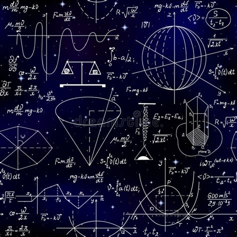Math Vector Seamless Pattern With Handwritten Plots And Spheres