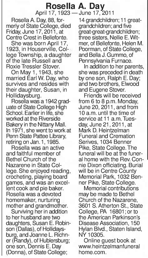 Obituary For Rosella A Day