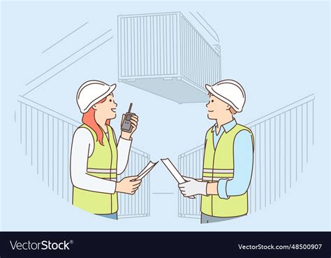 Man And Woman Work In Container Port Use Vector Image