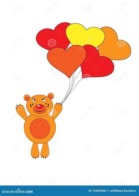 The Teddy Bear Flies On Air Ball Stock Vector Illustration Of Balloon Card 12609900