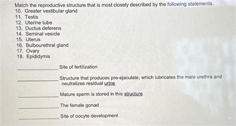 Solved Match The Reproductive Structure That Is Most Closely Chegg Com