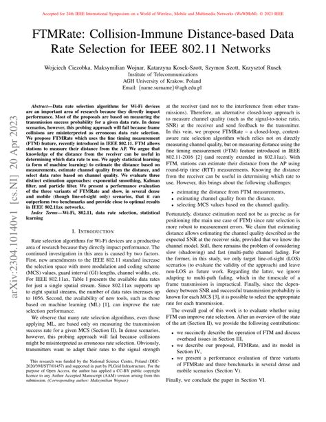 Pdf Ftmrate Collision Immune Distance Based Data Rate Selection For Ieee 80211 Networks