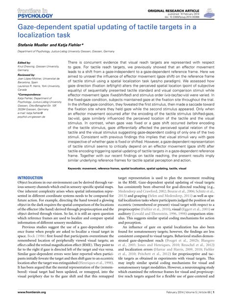 Pdf Gaze Dependent Spatial Updating Of Tactile Targets In A Localization Task