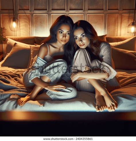 Two Women Lying Barefoot On Bed Ai Generated Image 2404355861