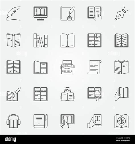 Literature Icons Set Vector Education And Reading Concept Symbols In Thin Line Style Book