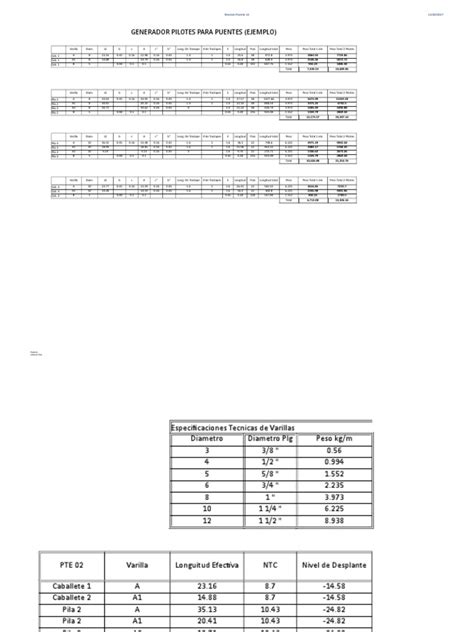 Hoja Excel Generador De Acero En Pilotes Para Puentes Juziel Torres