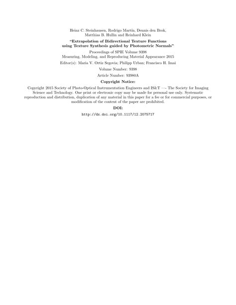 Pdf Extrapolation Of Bidirectional Texture Functions Using Texture Synthesis Guided By