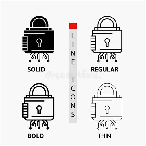 Security Cyber Lock Protection Secure Icon In Thin Regular Bold