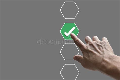 Businessman Hand Touching To Tick Correct Sign Mark On Checkbox From Checklist On Grey