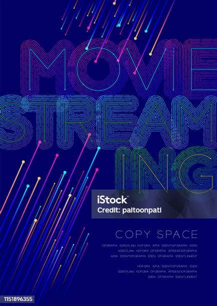 영화 스트리밍 큰 텍스트 점과 대시 라인 패턴 레이어 오버레이 포스터 배너 또는 전단지 템플릿 레이아웃 디자인 일러스트 파란색 배경에 고립 된 복사 공간 벡터 Eps10 0