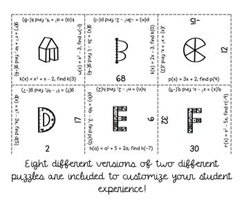 Evaluating Functions Puzzles By Aurora S Guide To Math TPT