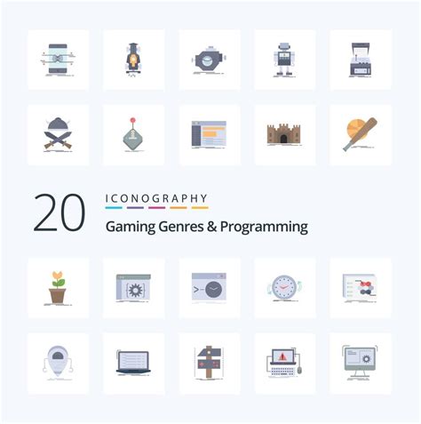 20 Gaming Genres And Programming Flat Color Icon Pack Like Clockwise Backup Developer Terminal