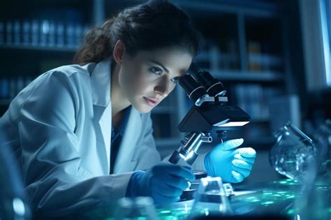Premium Photo A Woman In A Lab Coat Examining A Specimen Through A