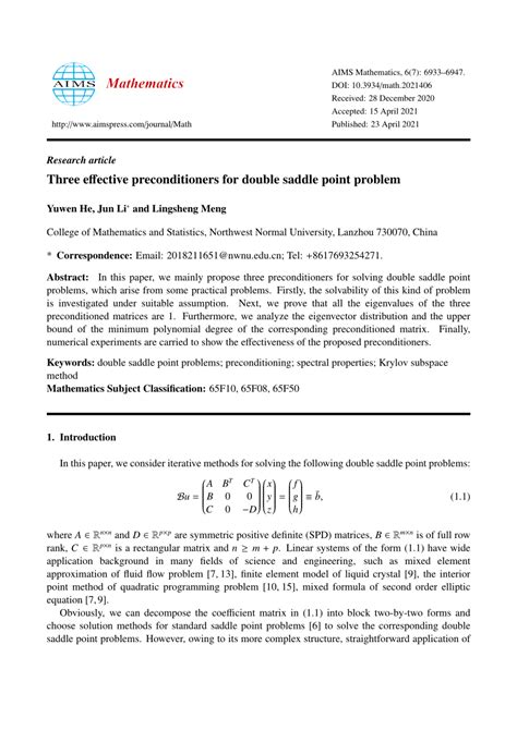 Pdf Three Effective Preconditioners For Double Saddle Point Problem
