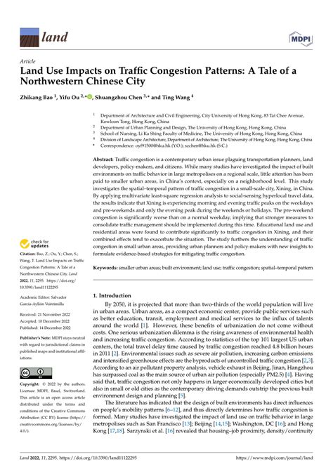 Pdf Land Use Impacts On Traffic Congestion Patterns A Tale Of A