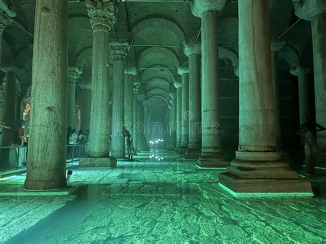 Basilica Cistern With Green Ambient Lights Aka Yerebatan Sarnici
